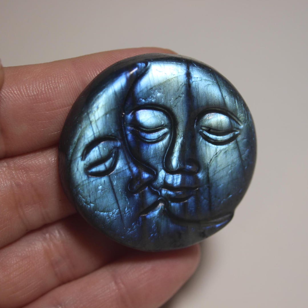 42mm Carved Sun & Moon Labradorite Cabochon for Jewelry Making or Wire ...