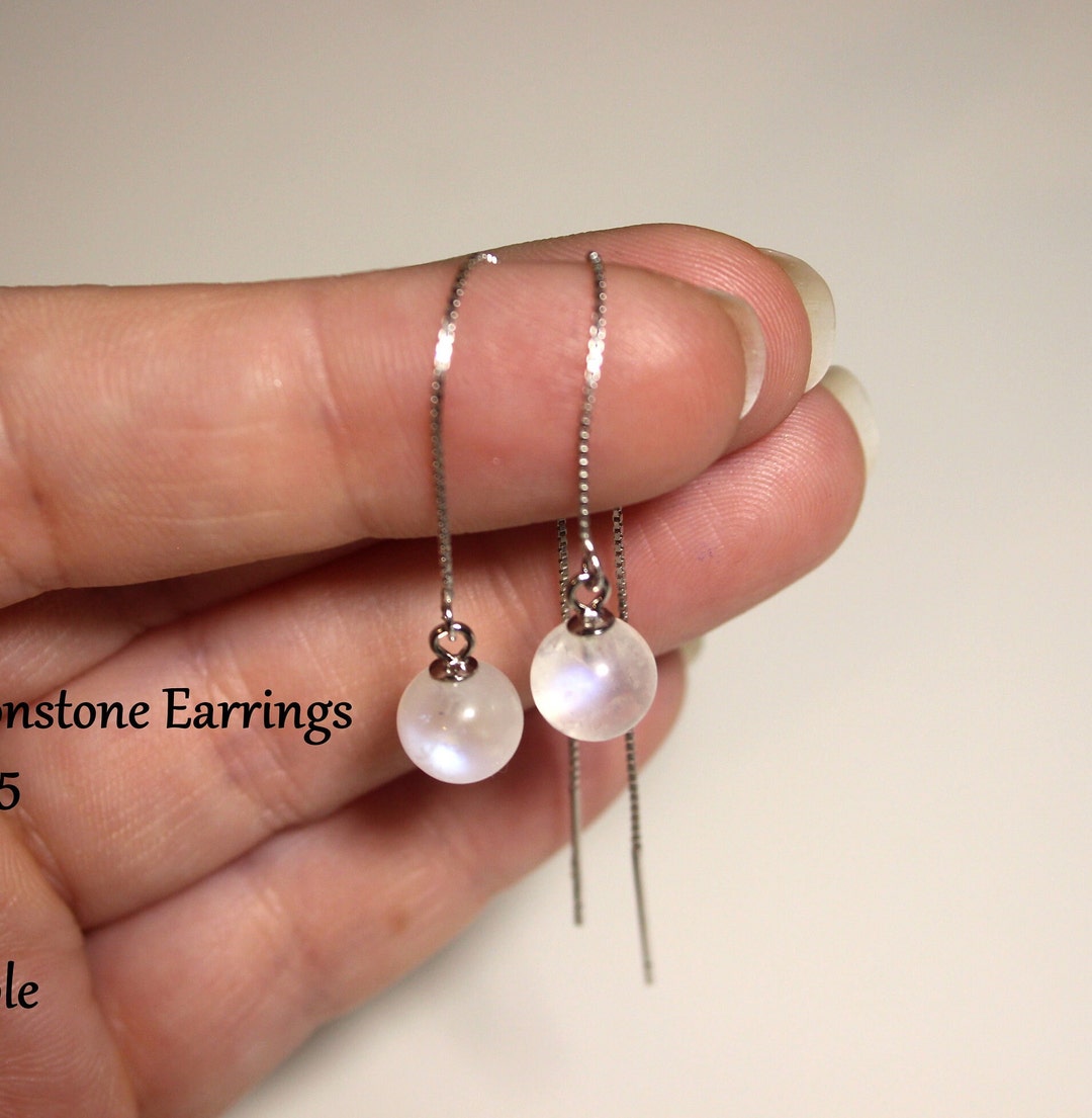 Blue Moonstone Threader Earrings, Sterling Silver Earrings - Etsy