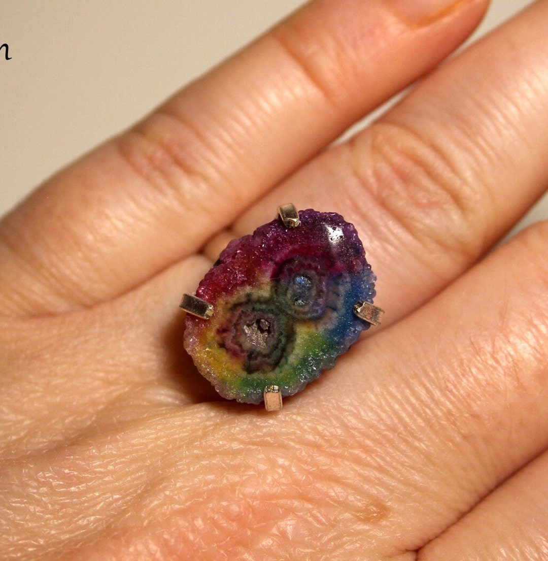 Rainbow Solar Quartz Ring, Rainbow Gemstone Ring, Size 7 Ring, Sterling ...