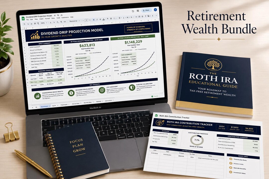 Dividend DRIP Calculator Spreadsheet | Roth IRA Investment Tracker (20 ...