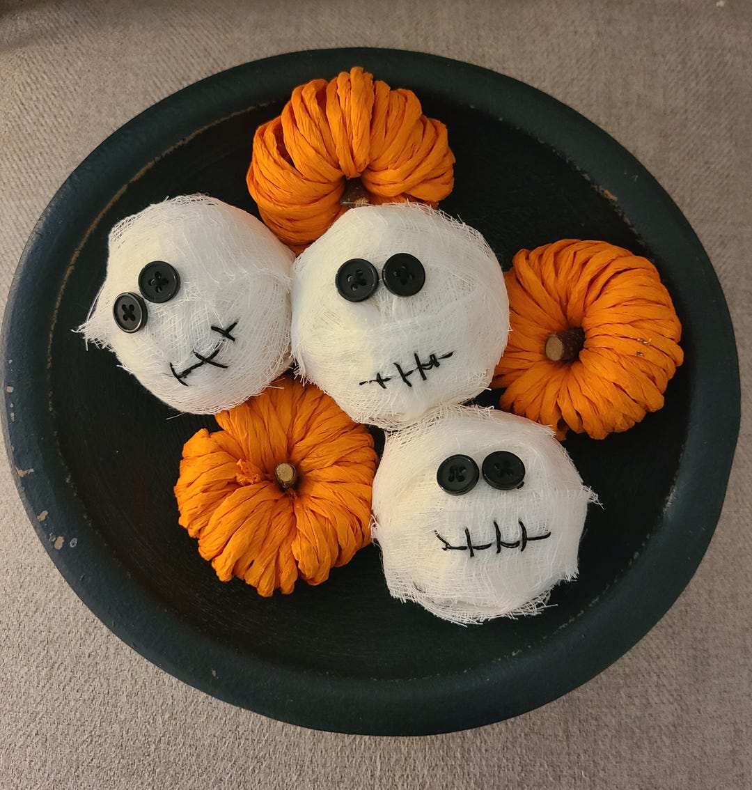 Mummy Wool Bowl Fillers Wrapped in White Gauze Cheesecloth Set of 3 ...