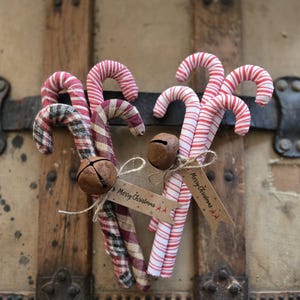 Candy Cane Primitive Homespun Wrapped 1 Set of 4 Canes Holiday Bowl ...