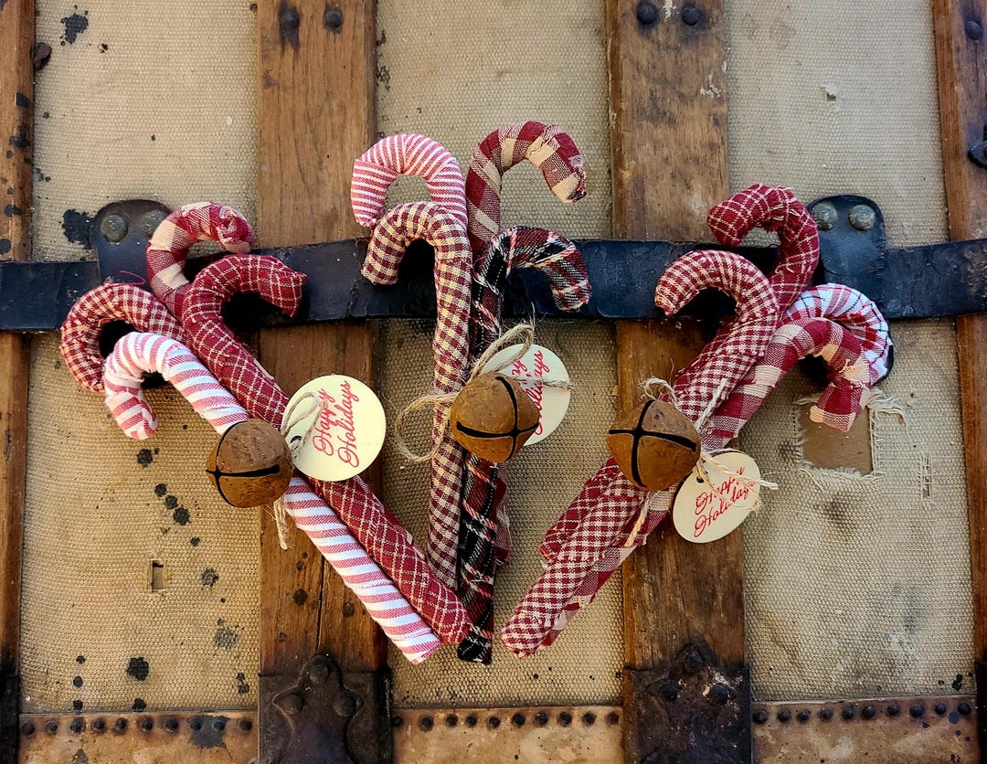 Candy Cane Primitive Homespun Wrapped 1 Set of 4 Canes Holiday Bowl ...