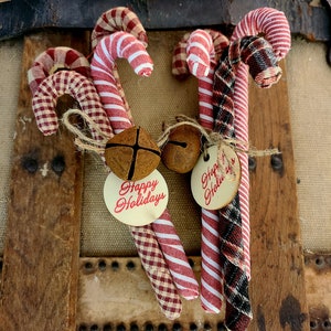 Candy Cane Primitive Homespun Wrapped 1 Set of 4 Canes Holiday Bowl ...