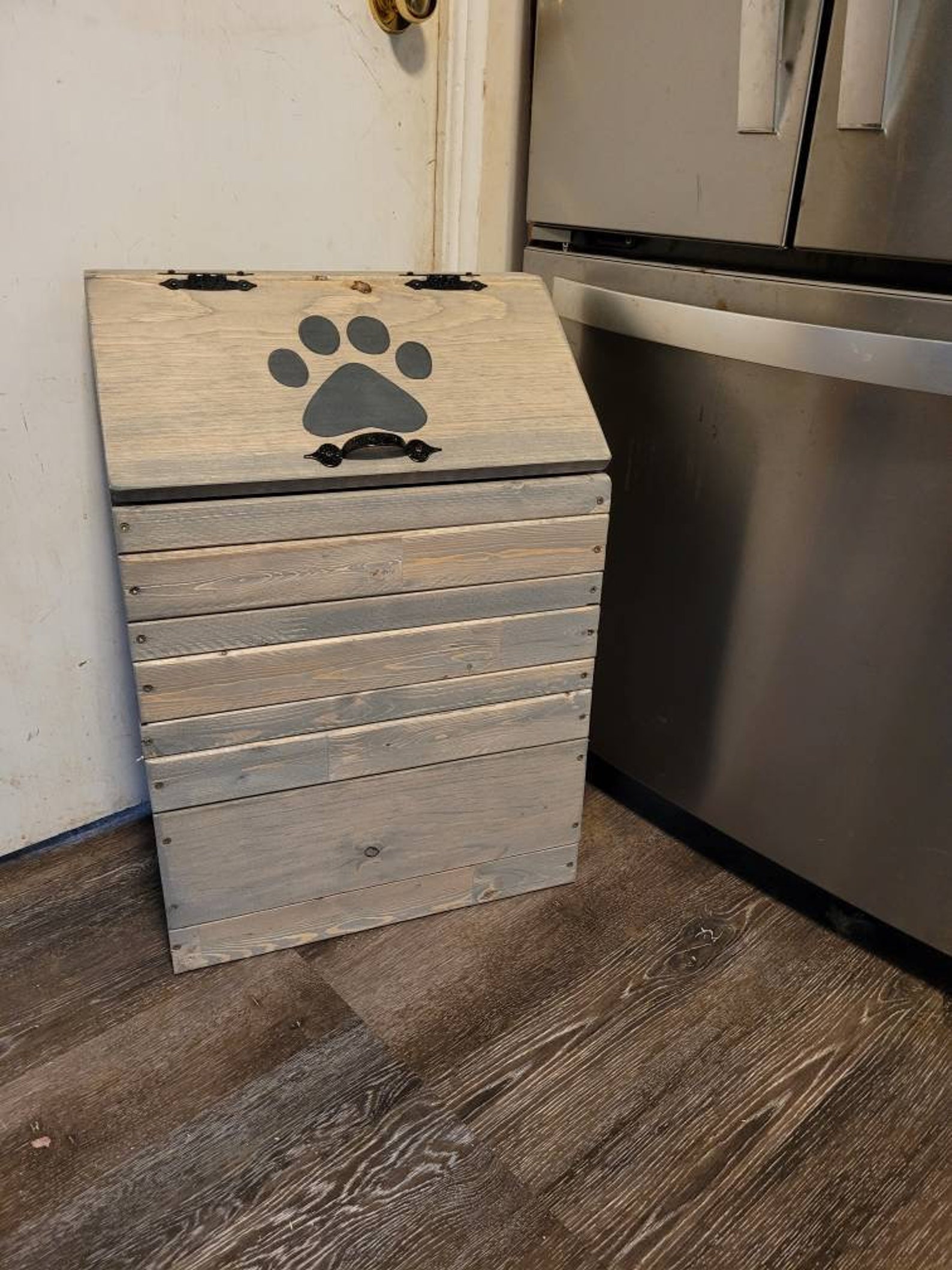 30lb Wooden Dog Food Storage Container, Dog Food Bin, Pet Food Keeper ...