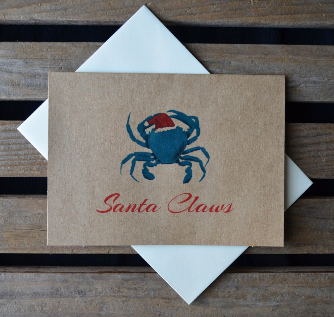 SANTA CLAWS Holiday Cards Kraft CHRISTMAS Beach Blue Crab - Etsy