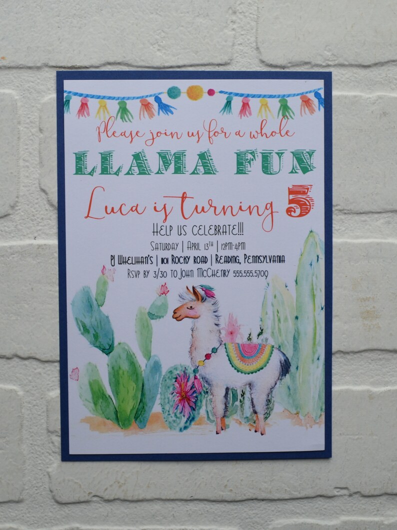 LLAMA FUN BIRTHDAY Invitation Cactus Theme Card Birthday Party | Etsy