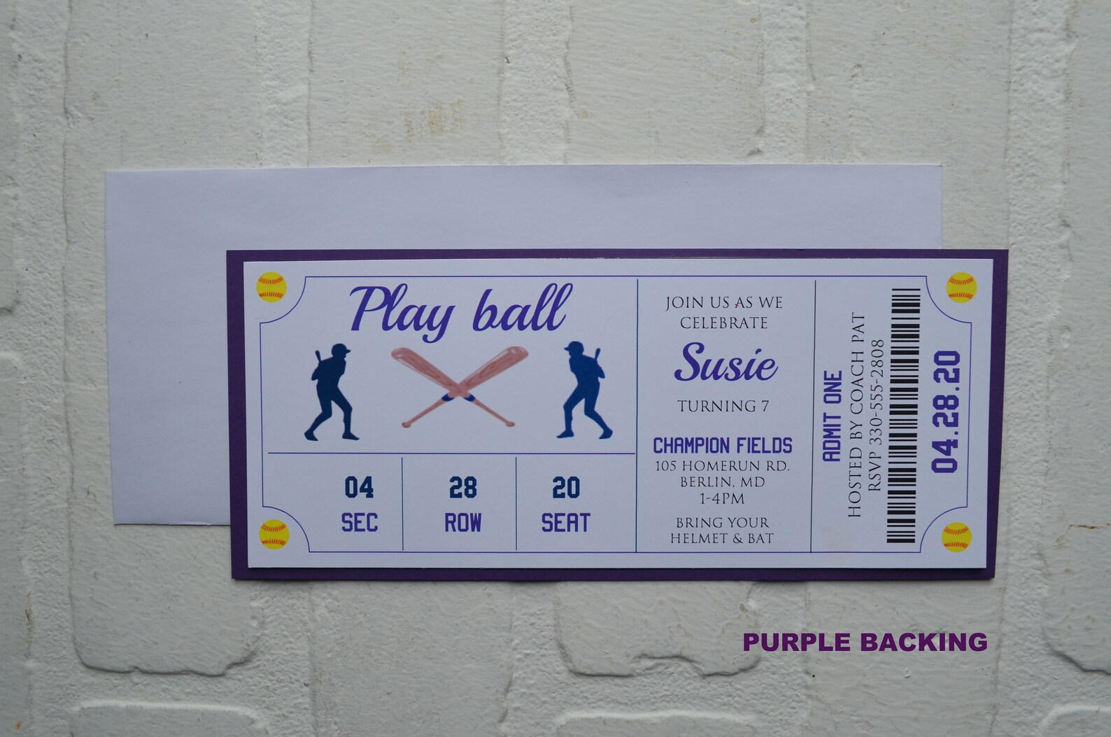 SOFTBALL Ticket Invite Softball Theme Birthday Party Girl - Etsy