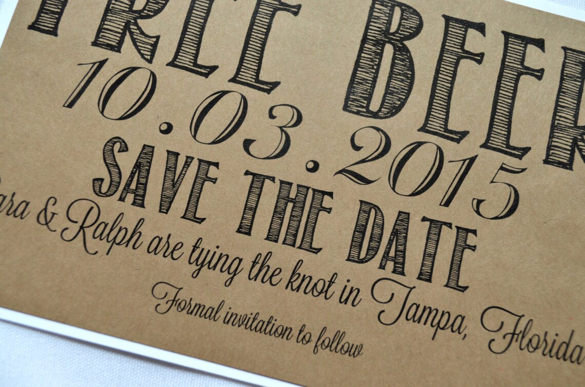 Free Beer Save the Date Cards Funny Kraft Rustic Save-the-date - Etsy