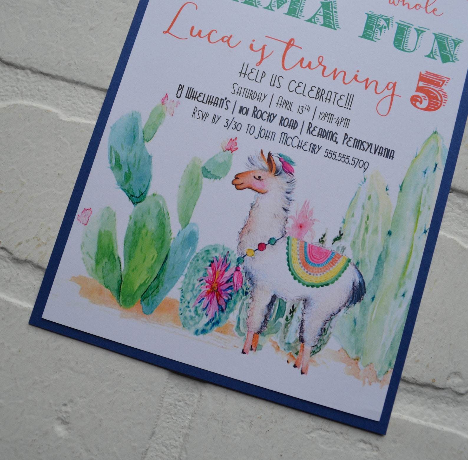 LLAMA FUN BIRTHDAY Invitation Cactus Theme Card Birthday Party | Etsy