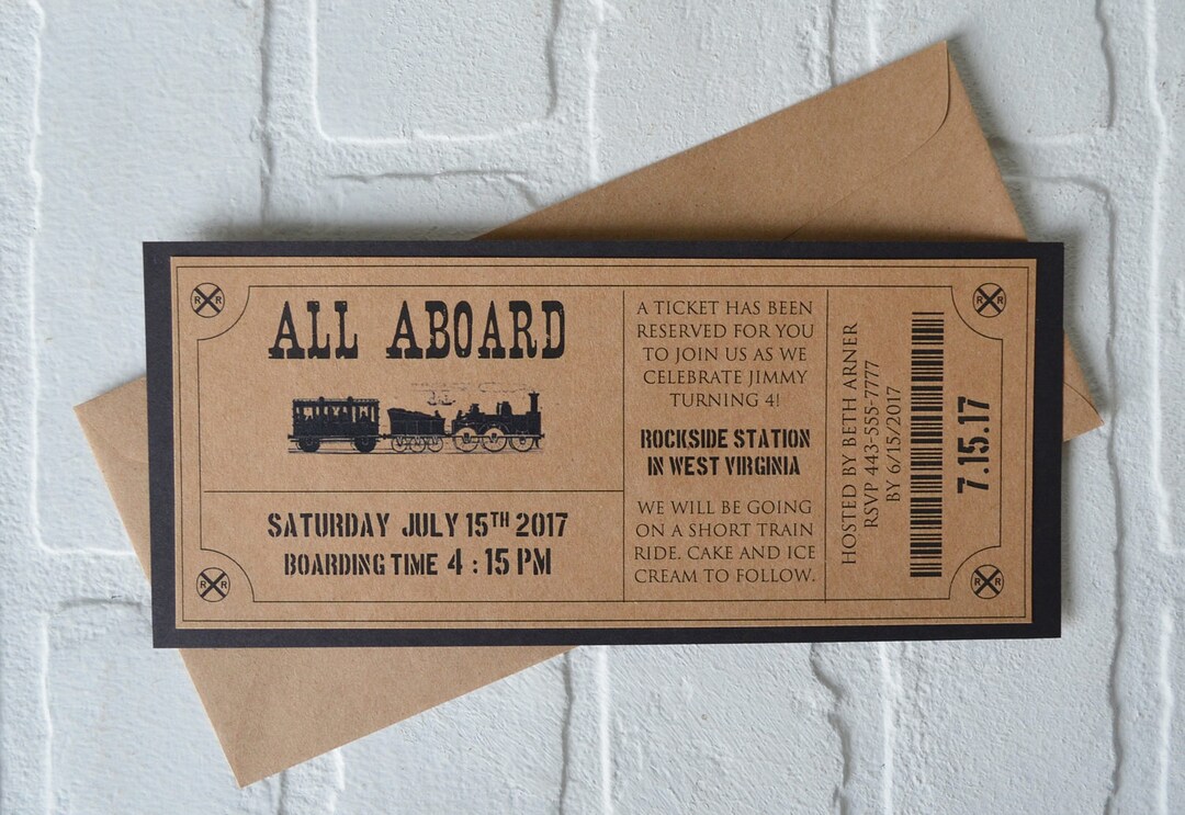 Train Birthday Party Invitations Railroad Ticket Invitations Train ...