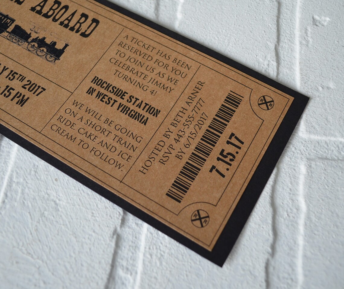 Train Birthday Party Invitations Railroad Ticket Invitations Train ...