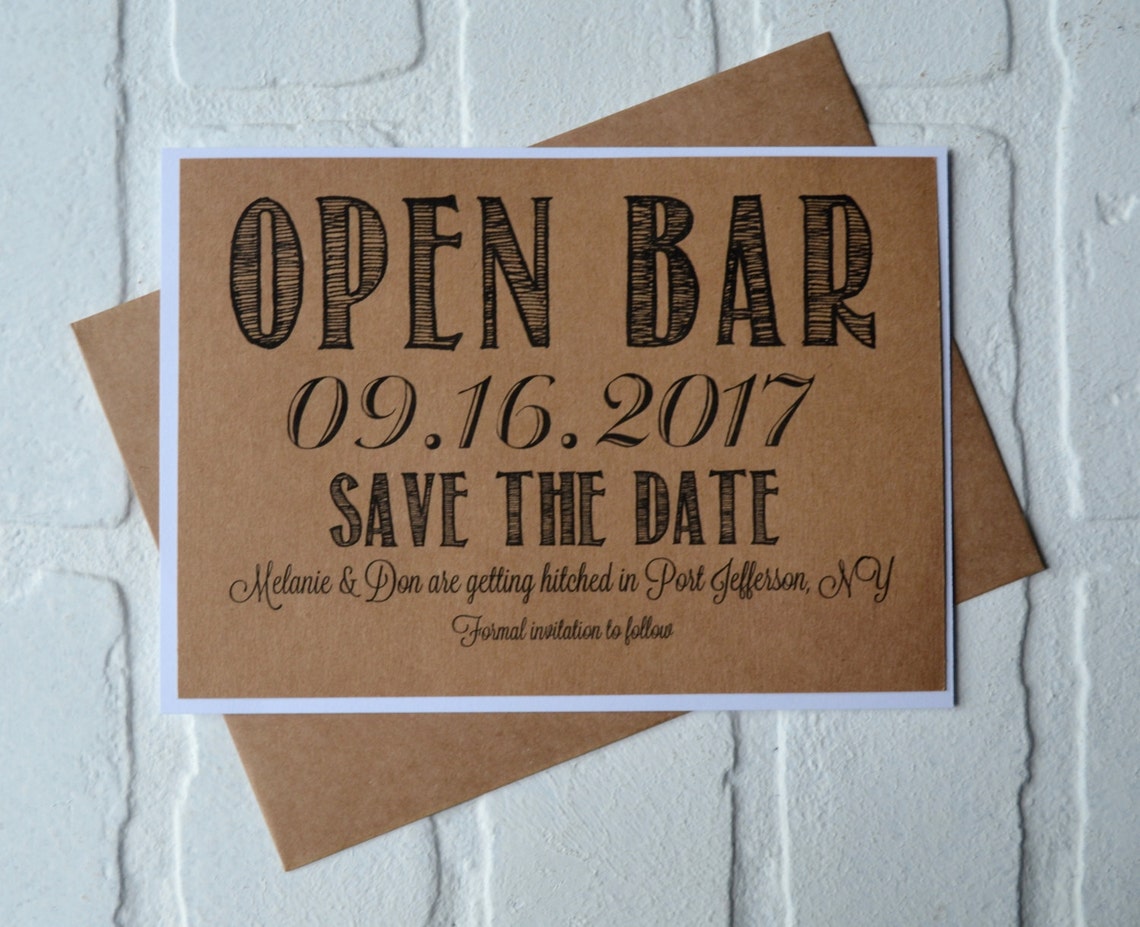 Open Bar Save the Date Cards Funny Kraft Rustic - Etsy