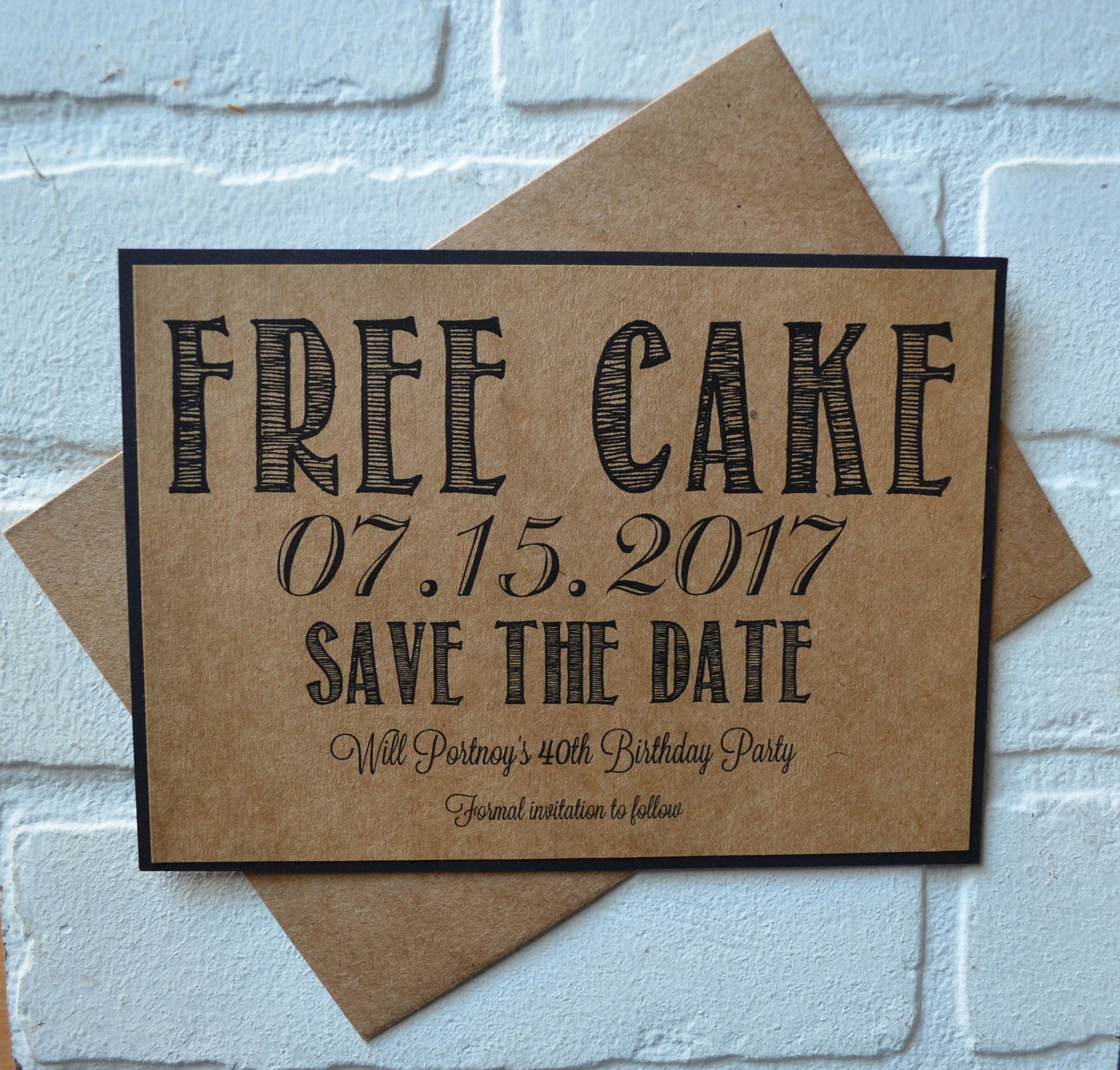 FREE CAKE Save the Date Cards Funny Kraft Rustic | Etsy