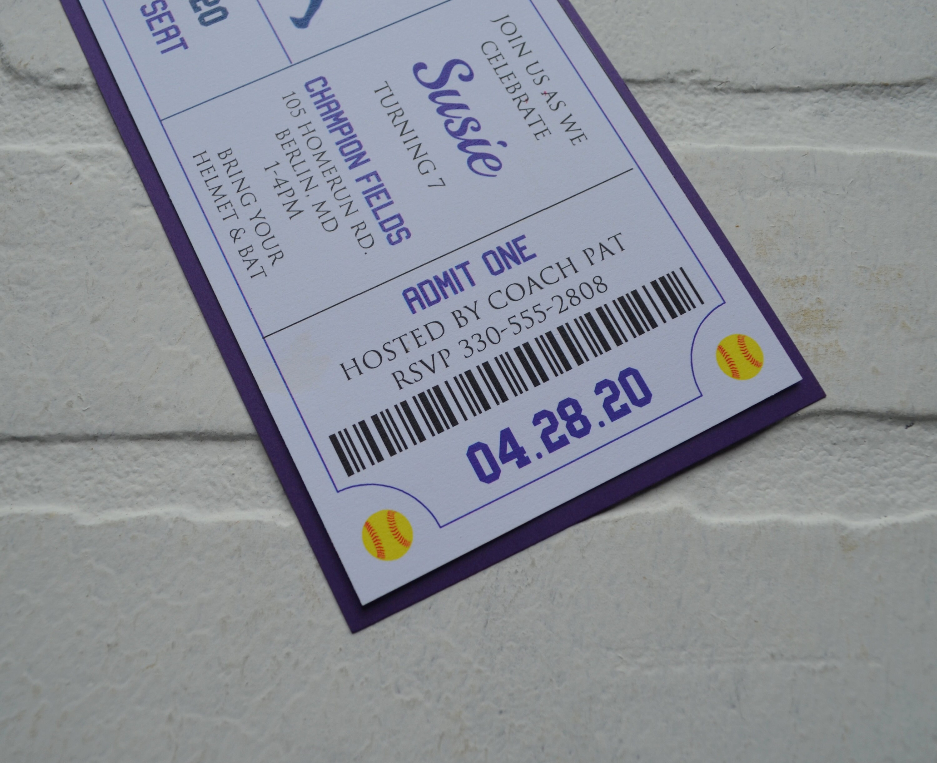 SOFTBALL Ticket Invite Softball Theme Birthday Party Girl | Etsy