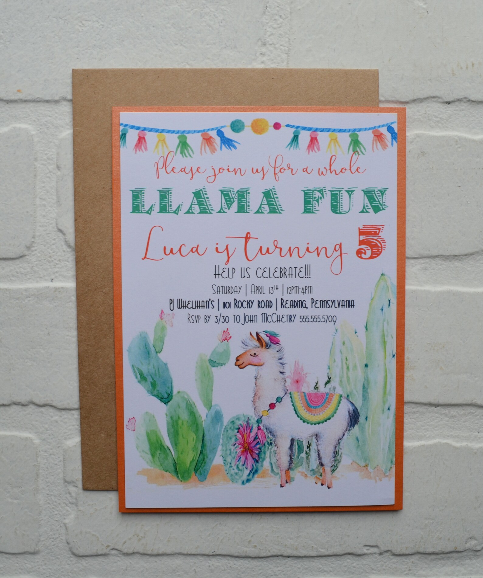 LLAMA FUN BIRTHDAY Invitation Cactus Theme Card Birthday Party ...