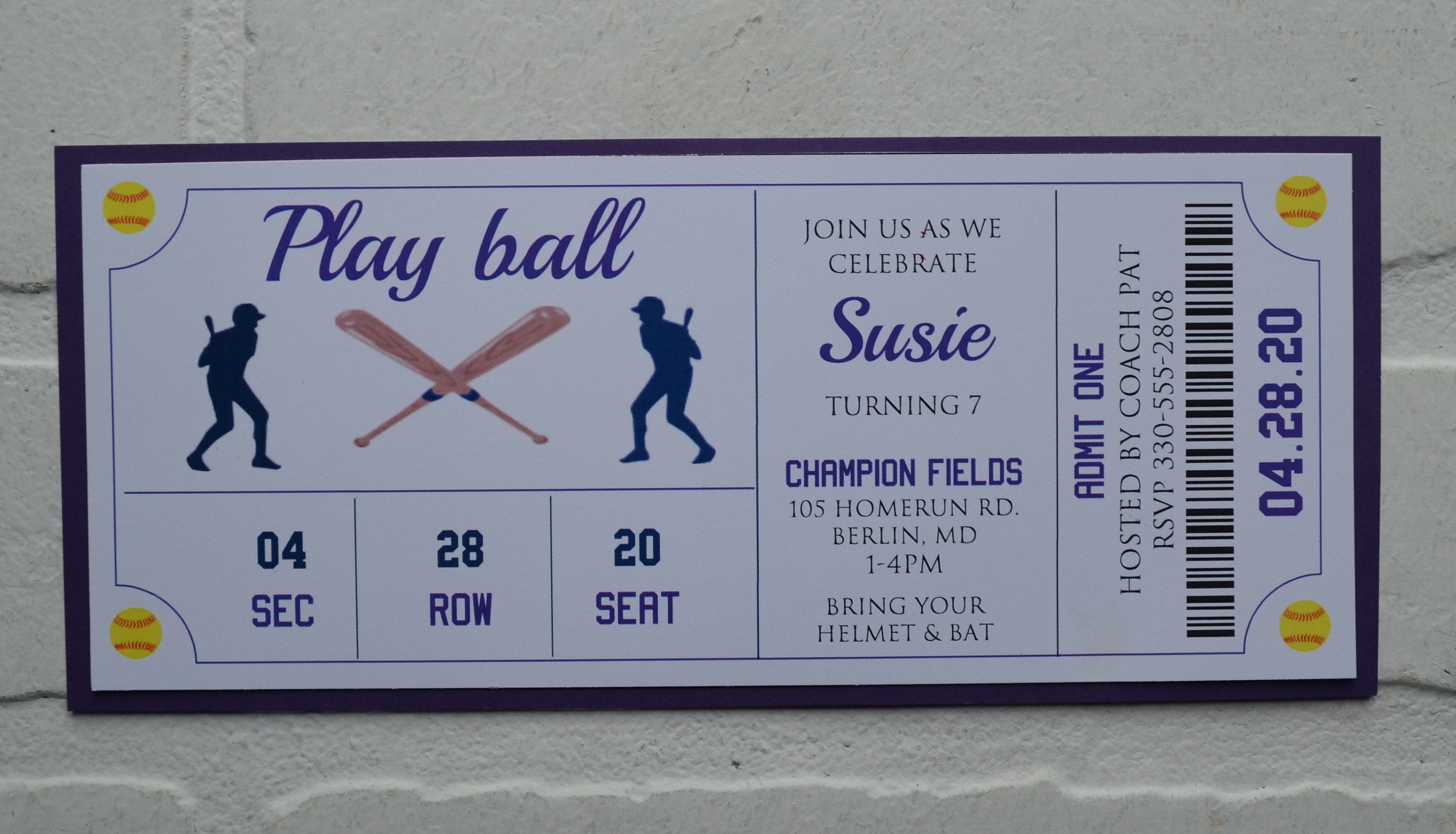 SOFTBALL Ticket Invite Softball Theme Birthday Party Girl | Etsy