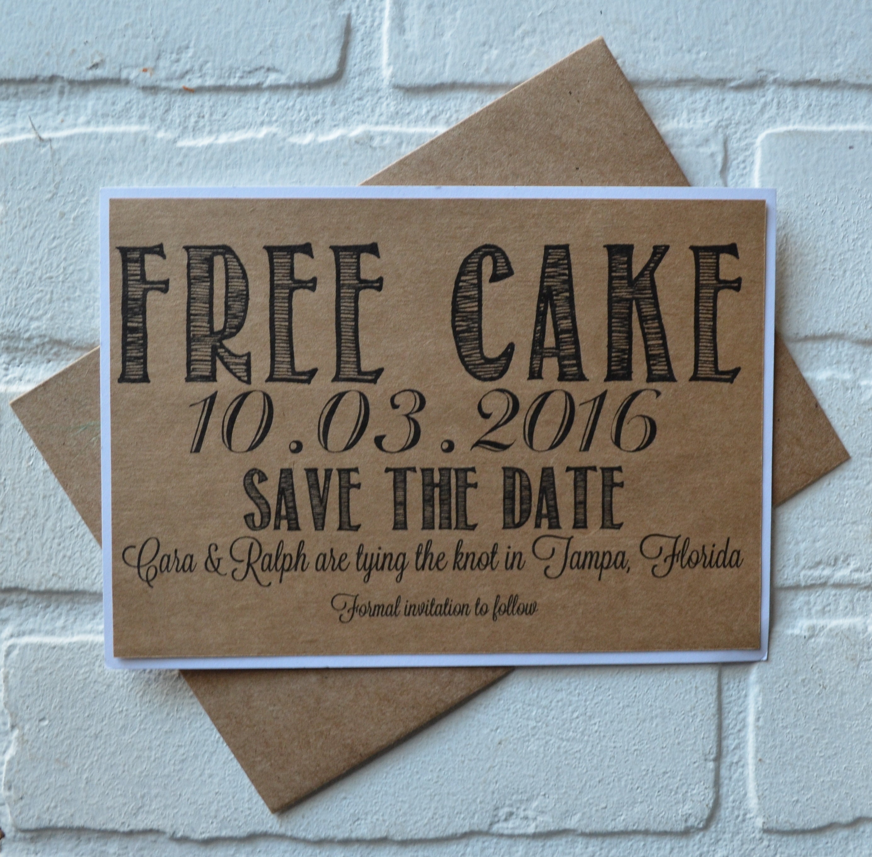 FREE CAKE Save the Date Cards Funny Kraft Rustic - Etsy Australia