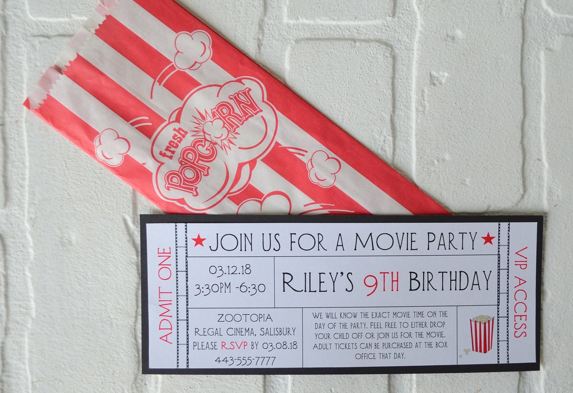 MOVIE TICKET BIRTHDAY Invite Theater Theme Card Birthday - Etsy