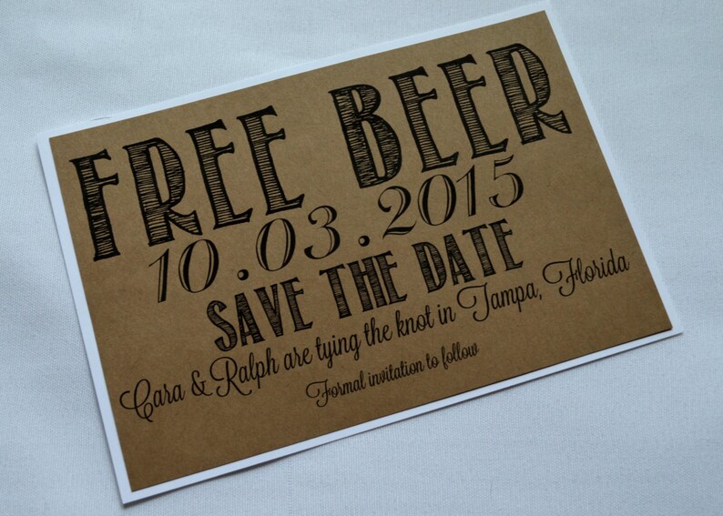 Free Beer Funny Save the Date Wedding Cards | Kraft Rustic Save-the ...
