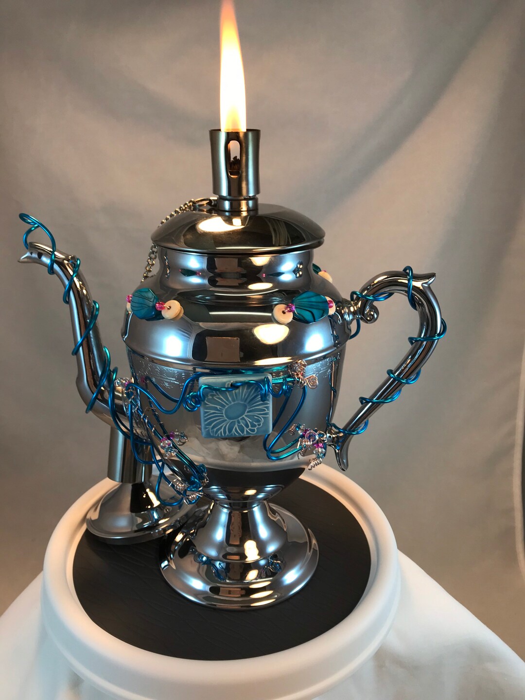 Repurposed Chrome Teapot Oil Lamp OL-05 - Etsy