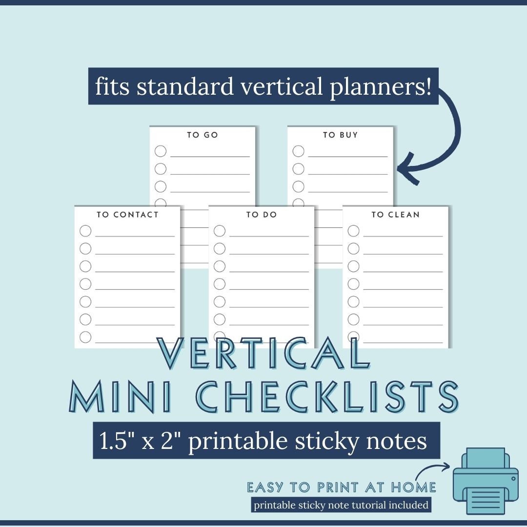 Printable Sticky Notes Mini Vertical Checklist to Do Go Contact Buy ...