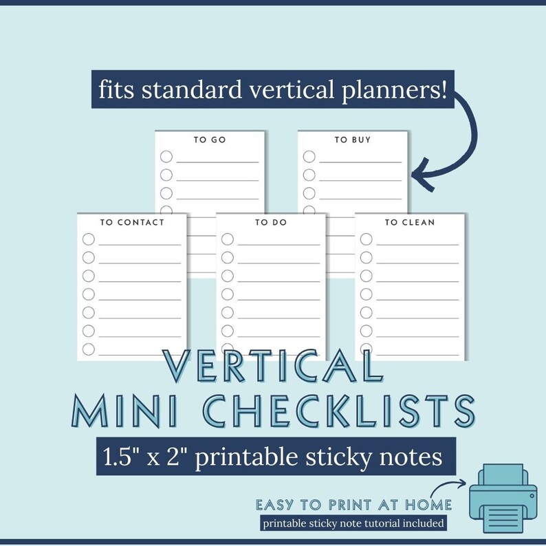 Printable Sticky Notes Mini Vertical Checklist to Do Go Contact Buy ...