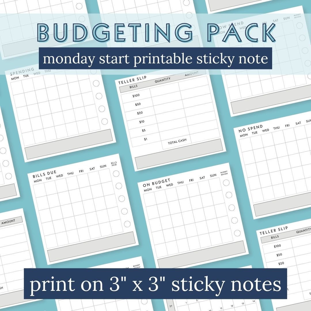 Budget Tracker Printable Sticky Notes Monthly No Spend Low Spend Bills ...