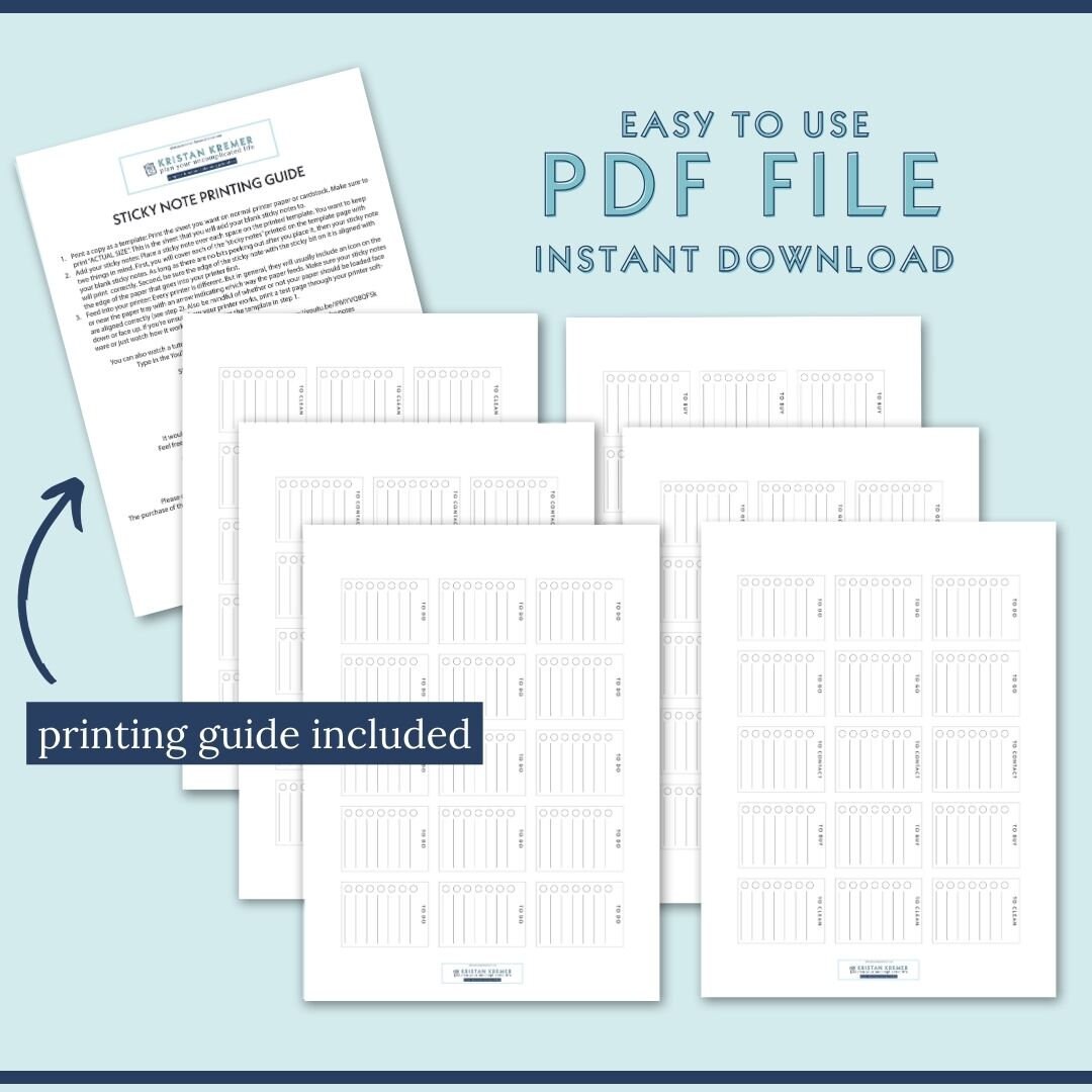 Printable Sticky Notes Mini Vertical Checklist to Do Go Contact Buy ...