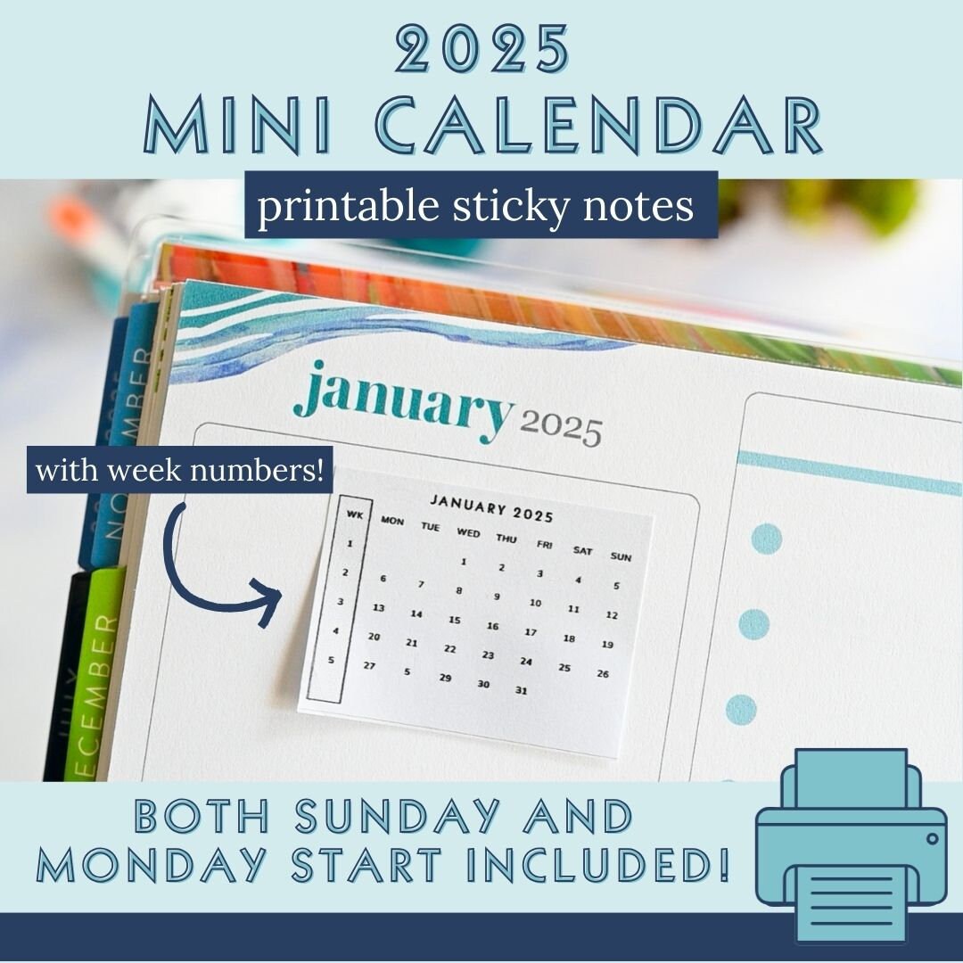 2025 Mini Monthly Calendars Printable Sticky Notes Print at Home PDF ...