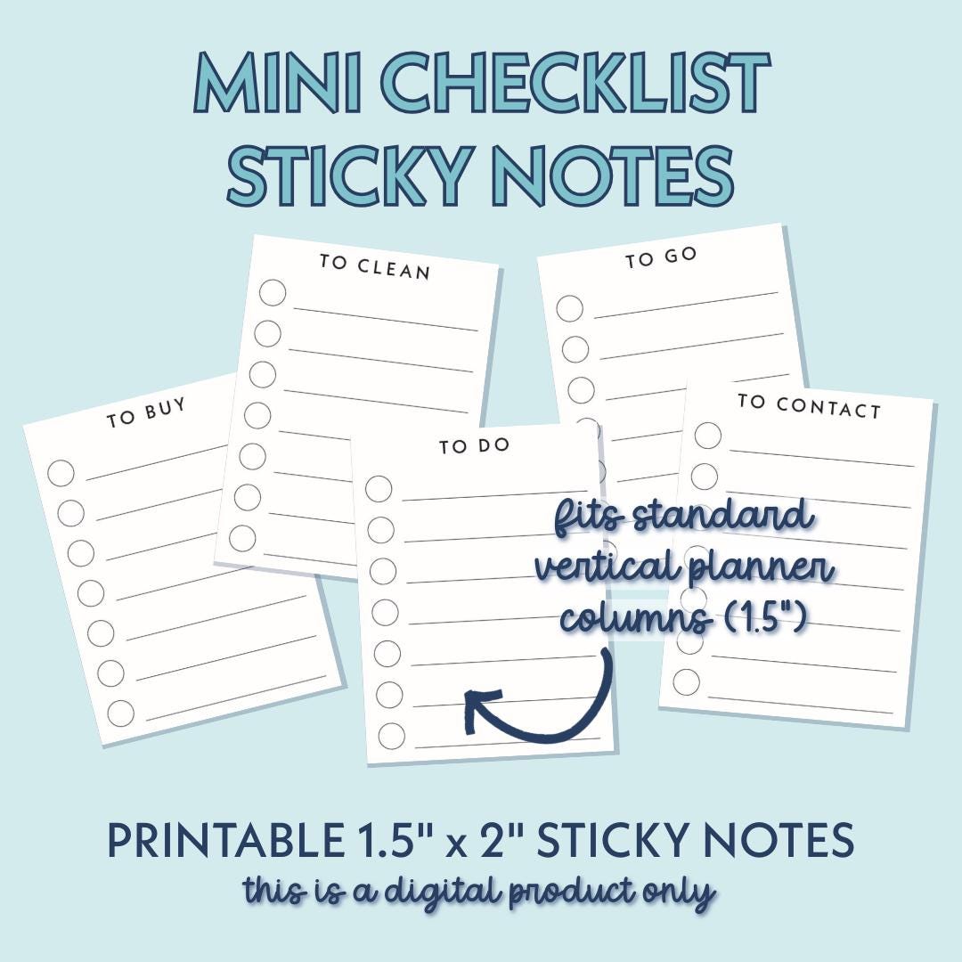 Printable Sticky Notes Mini Vertical Checklist to Do Go Contact Buy ...