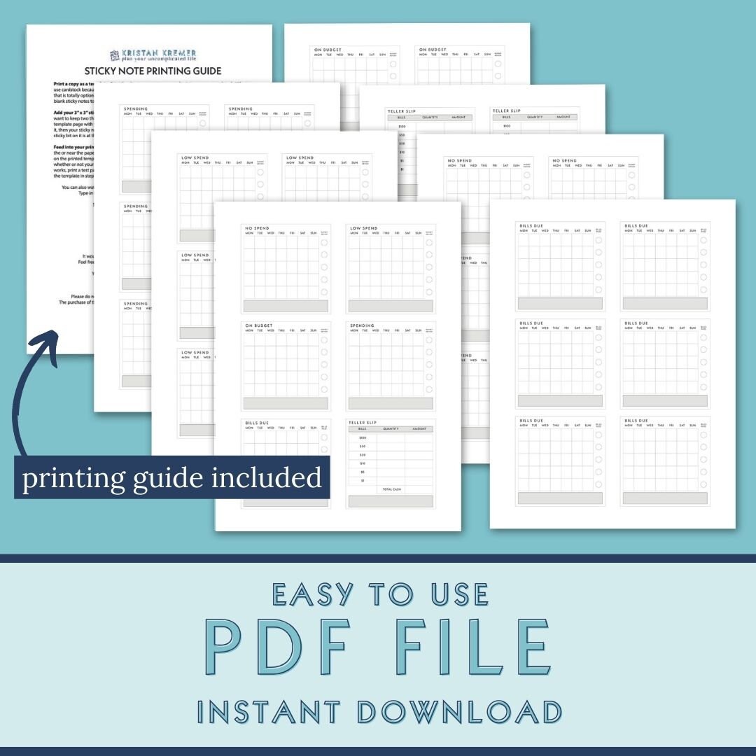 Budget Tracker Printable Sticky Notes Monthly No Spend Low Spend Bills ...