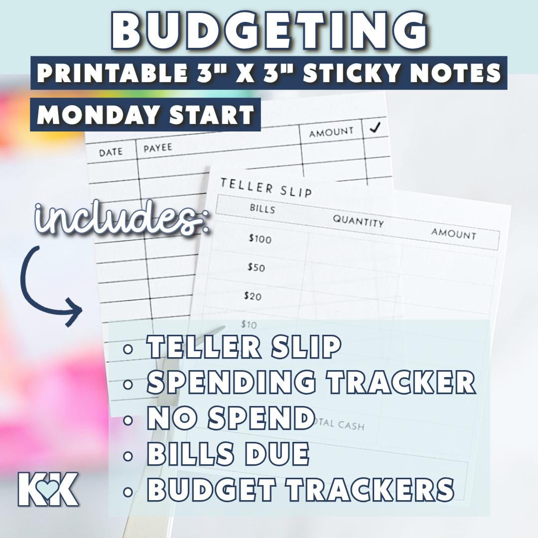 MONDAY START Budget Planner Printable Sticky Notes | Bill & Expense ...