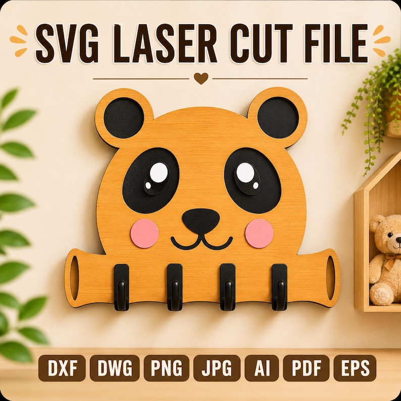 Panda Wall Hook SVG Laser Cut File | Kids Animal Coat Rack (digital ...
