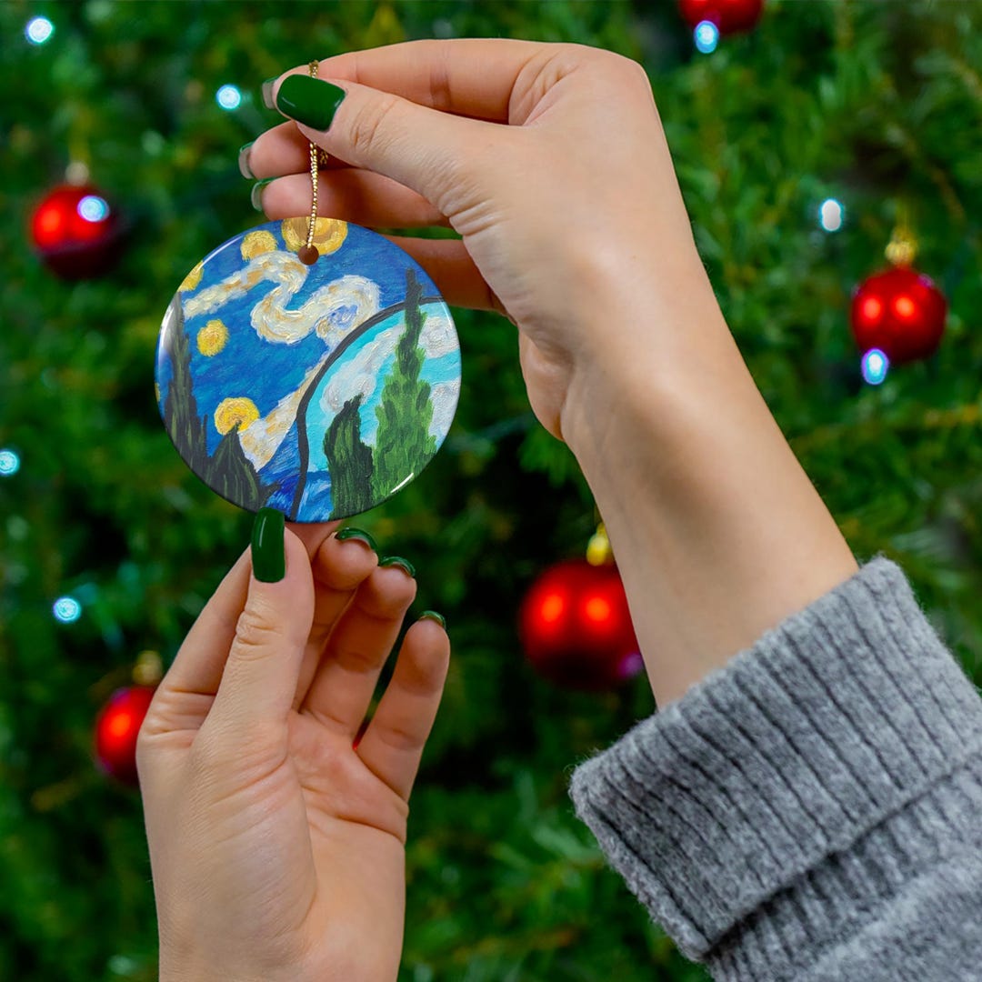 Van Gogh Starry Night and Cypress Tree Ceramic Ornament, Starry Night ...