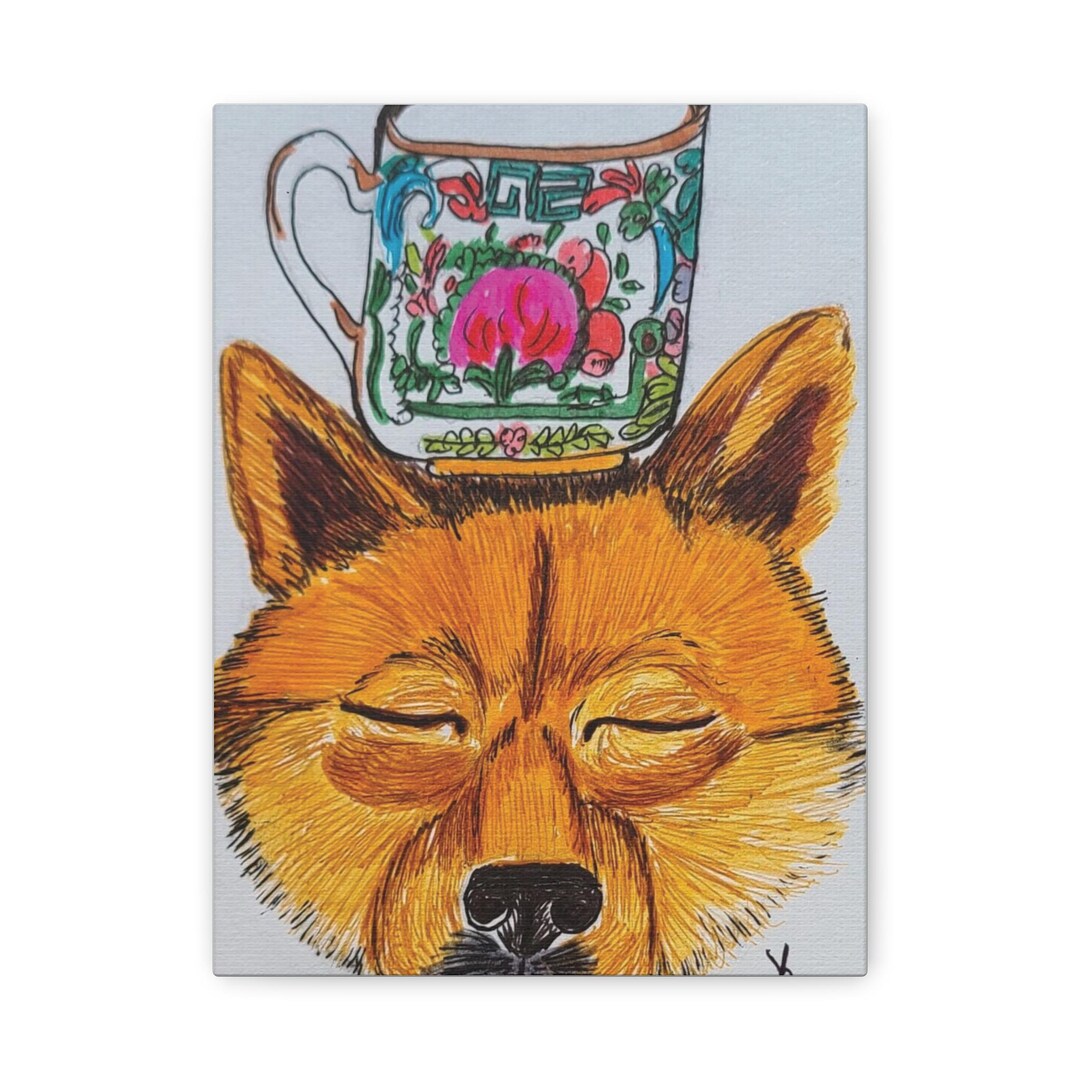 Shiba Inu and Teacup Canvas Wall Art print of the Original, Shiba Inu ...