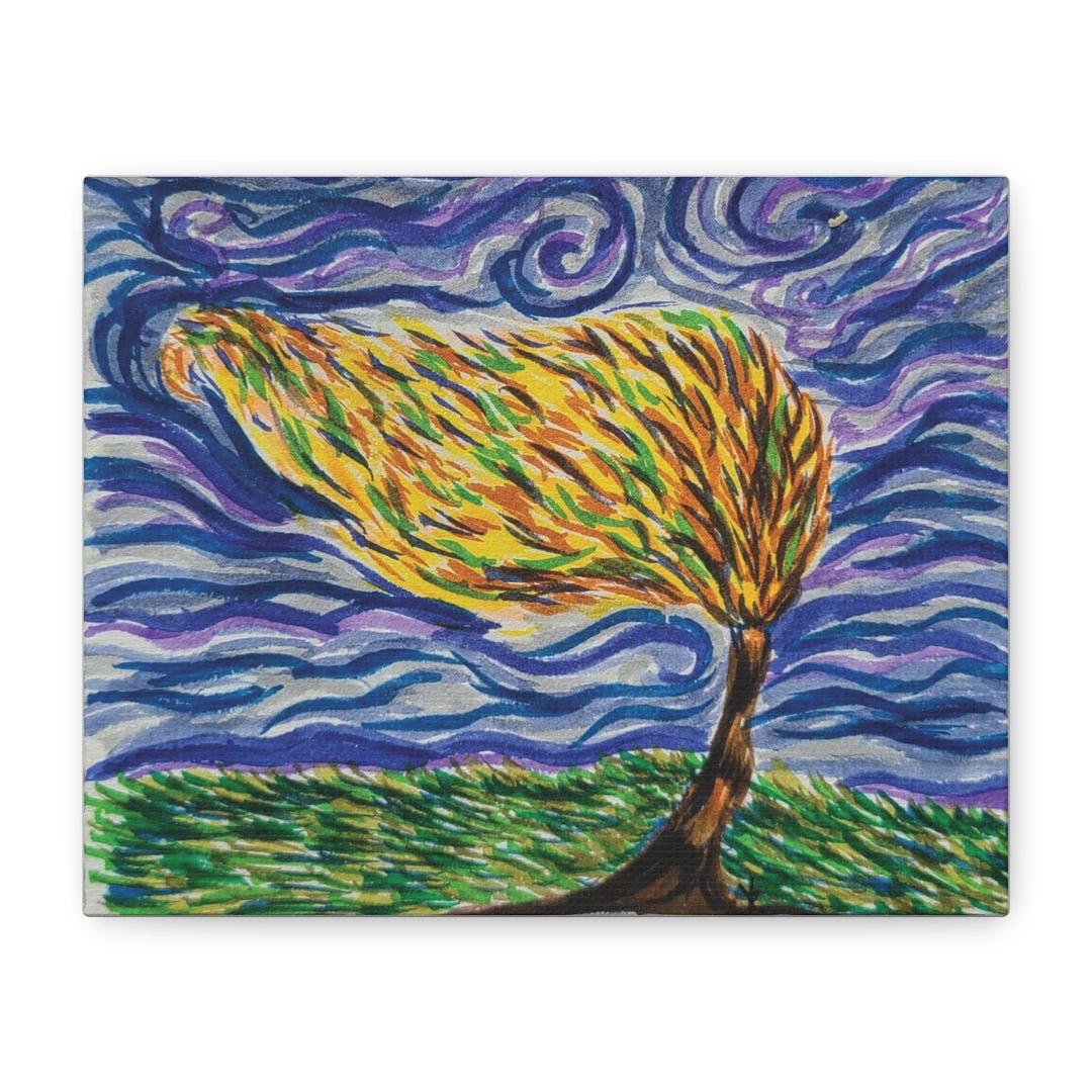 Tree in the Wind Canvas Wall Art (print of the Original), Windy Day ...