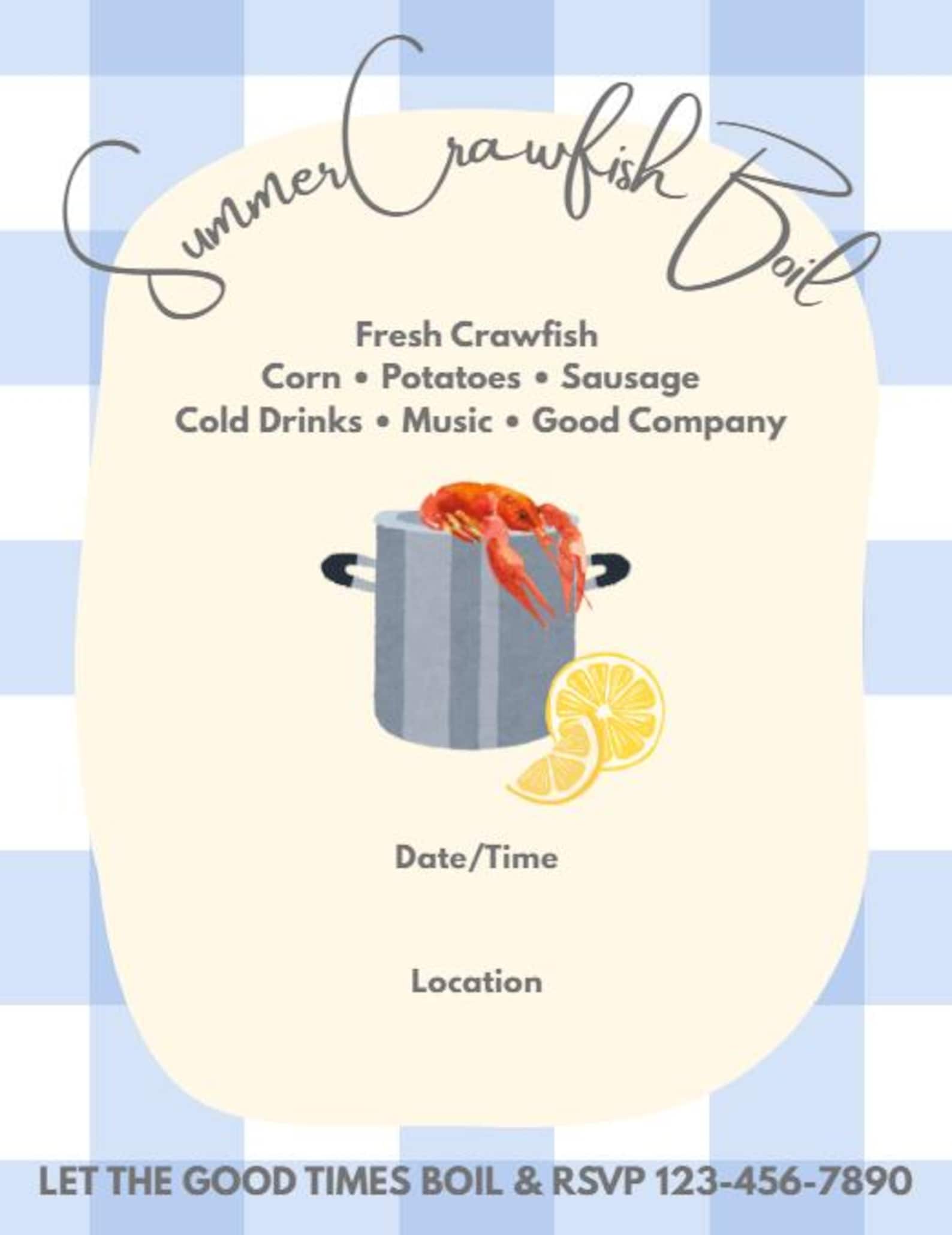 Editable Crawfish Boil Invitation | Summer Seafood Party Template ...