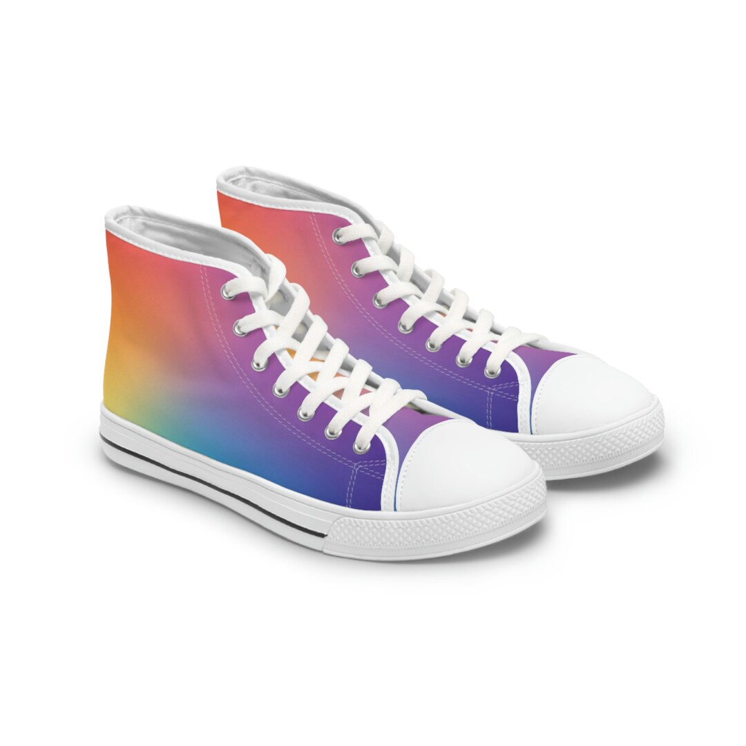 Rainbow Gradient Women's High Top Sneakers, Bright Colors Hi-top Shoes ...