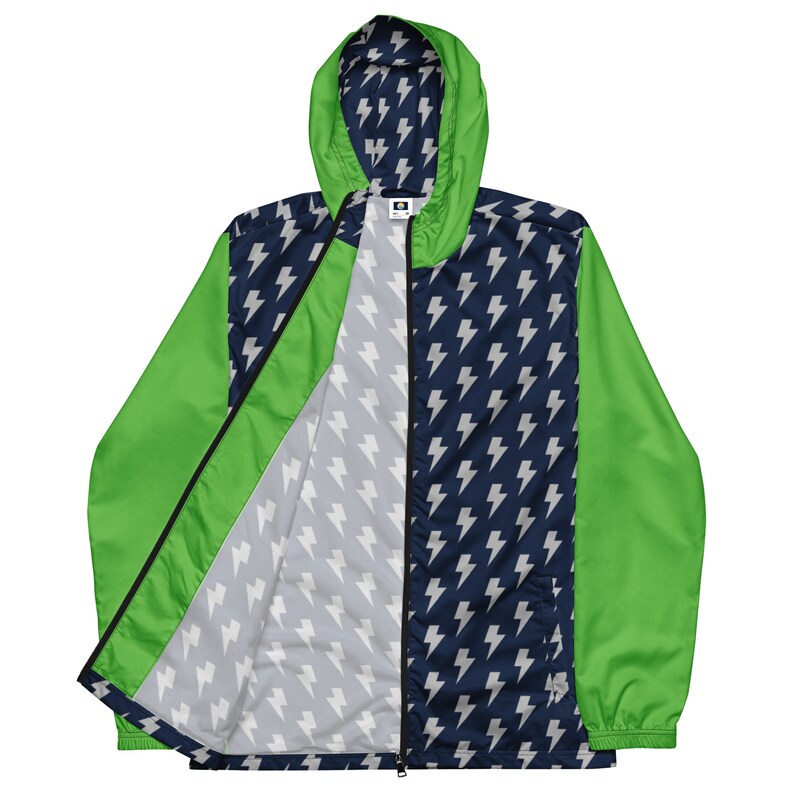 Blue and Green Lightning Men’s Windbreaker, 80’s 90’s Pullover ...