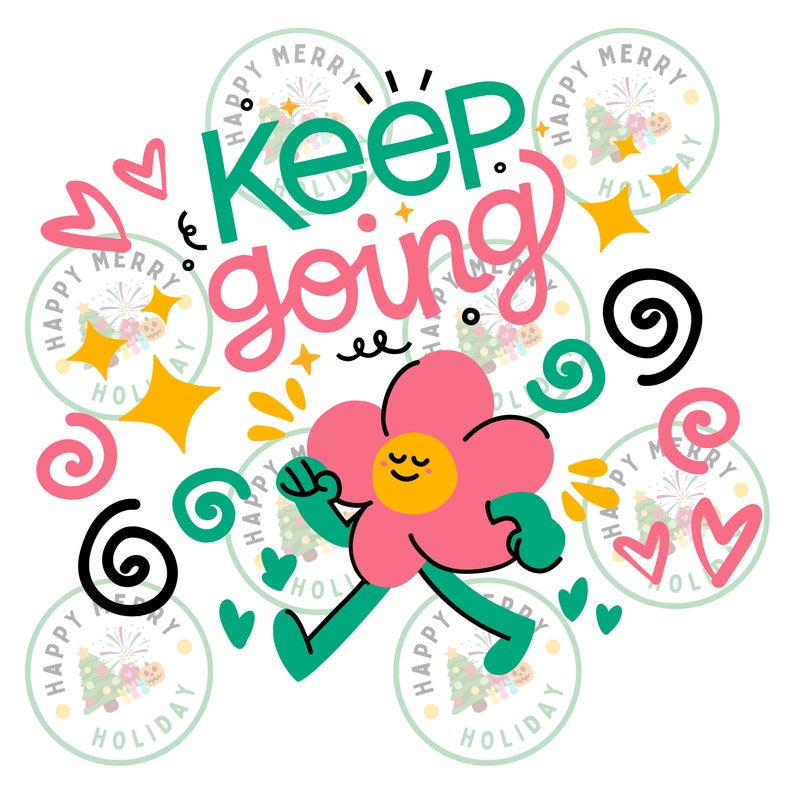 Keep Going Happy Face Flower PNG SVG Bundle, Sublimation Design, Spring ...