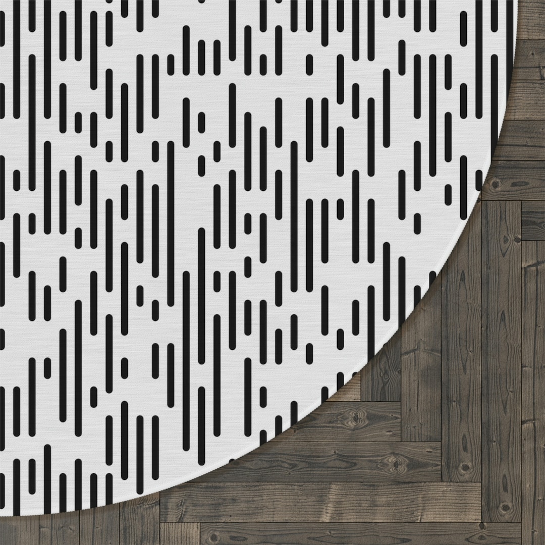 Black and White Round Indoor Rug, Abstract Dots and Lines Accent Rug ...