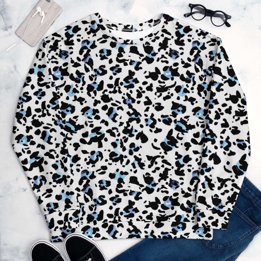 Dalmatian Leopard Print Unisex Sweatshirt, Blue White and Black All ...