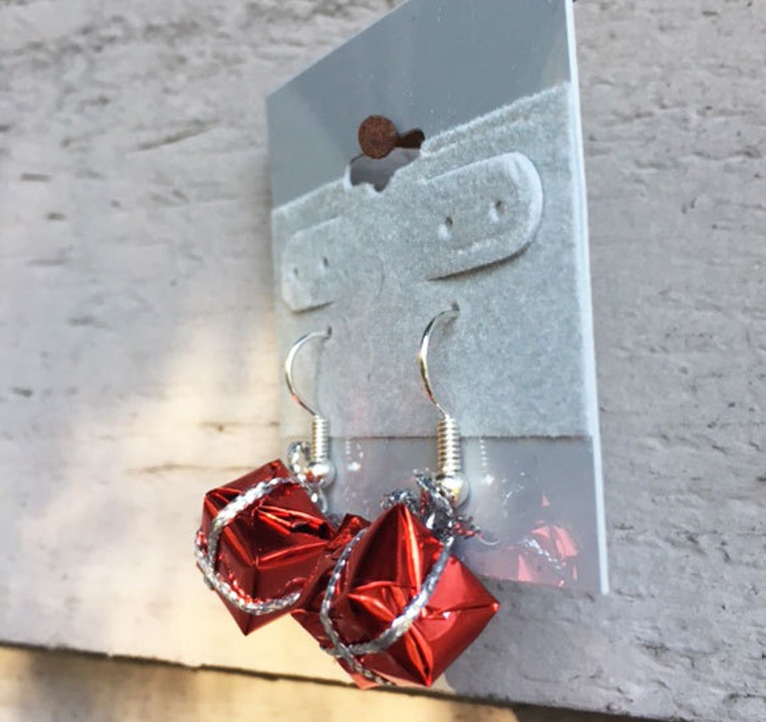 Metallic Wrapping Paper Present Christmas Earrings Dangle - Etsy