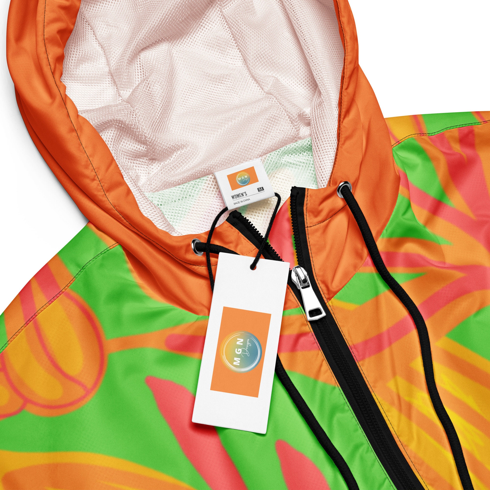 Neon Tropical Leaves Cropped Women's Windbreaker, 80's 90's Pullover ...