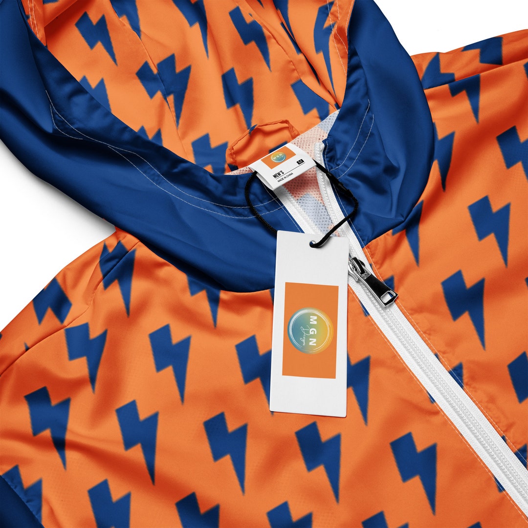 Orange and Navy Lightning Men’s Windbreaker, 80’s 90’s Pullover ...