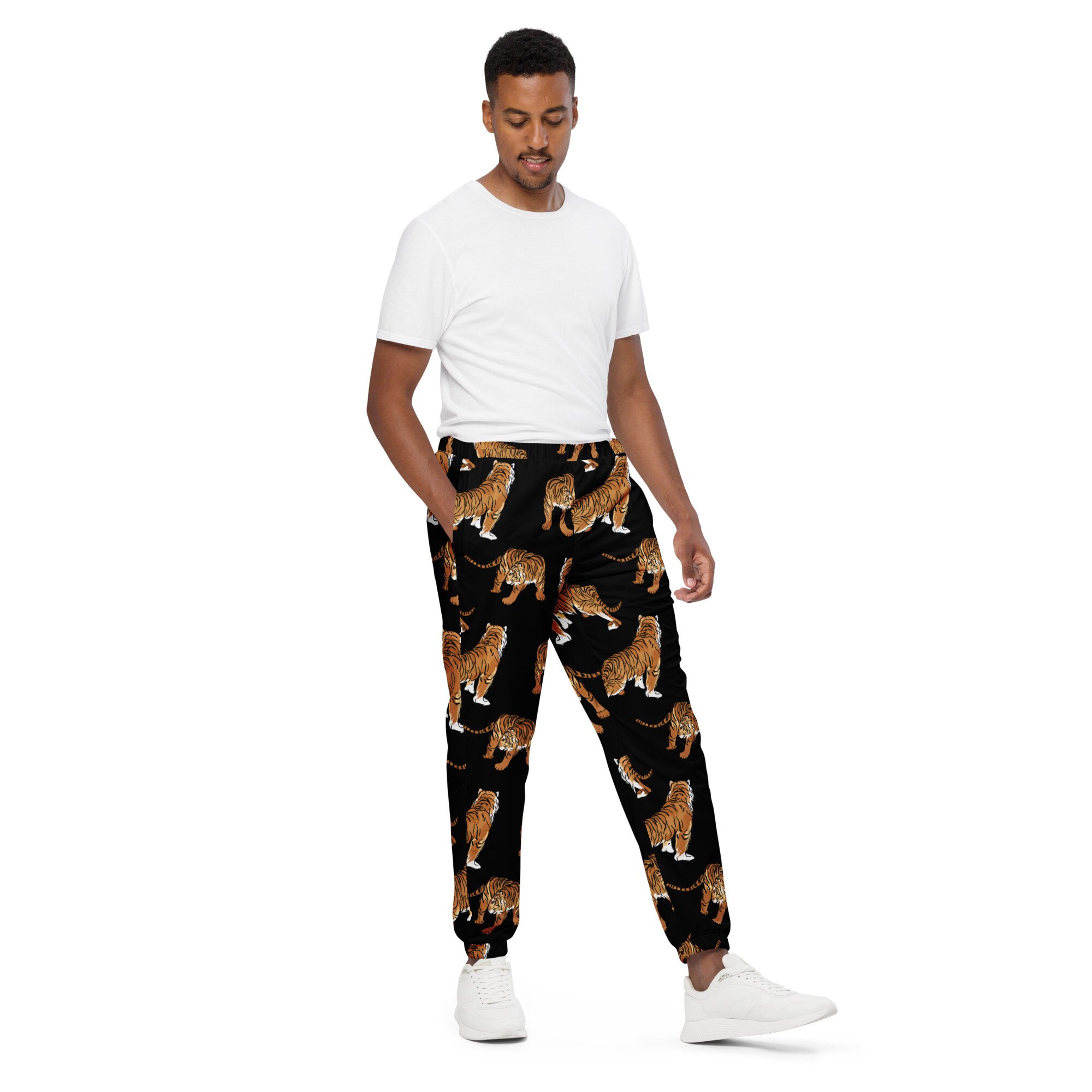 Bold Tigers All Over Print Unisex Track Pants, Tiger Mascot Men's Women ...