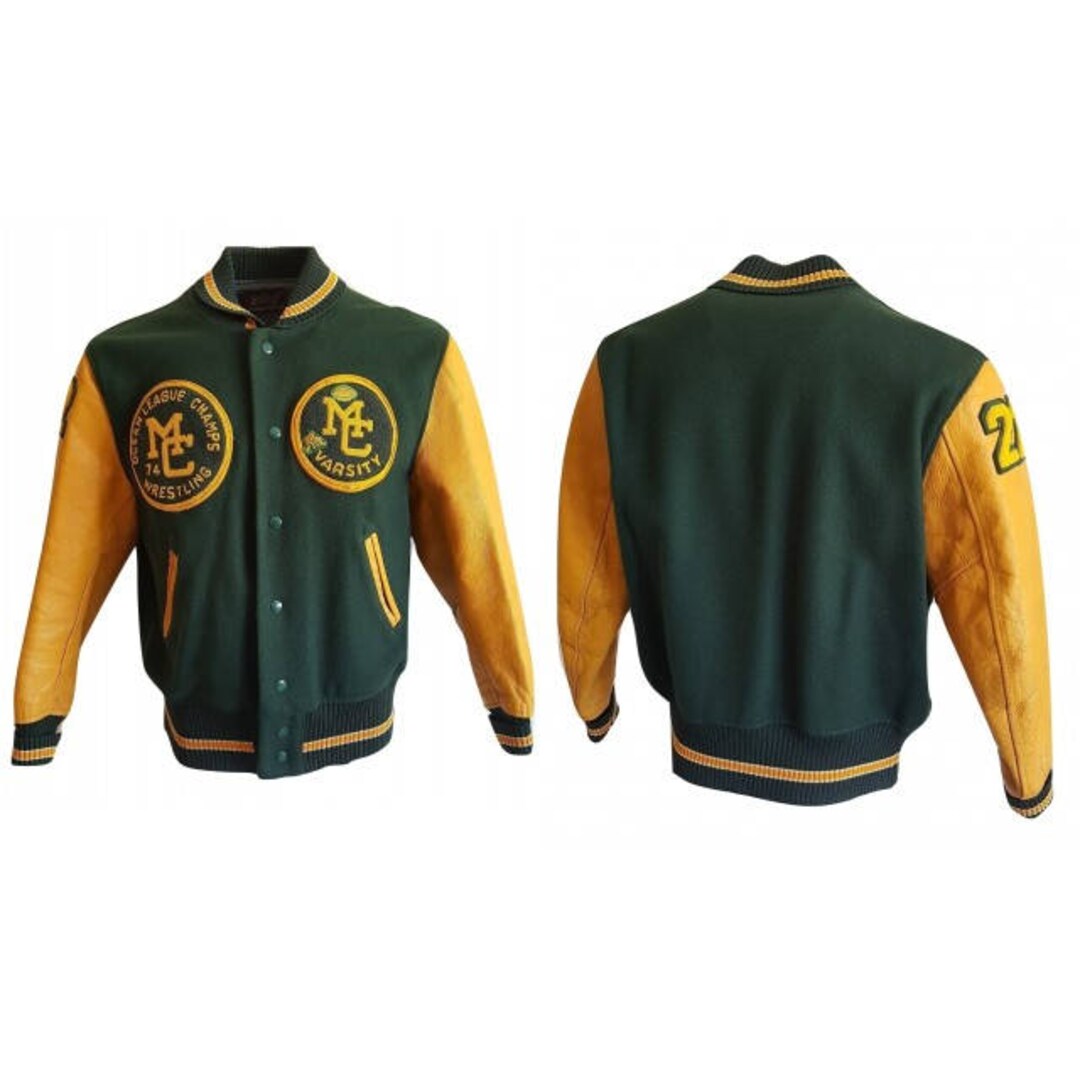 1970s WHITING Letterman Jacket Wool Leather 1974 Varsity Jacket Mens ...