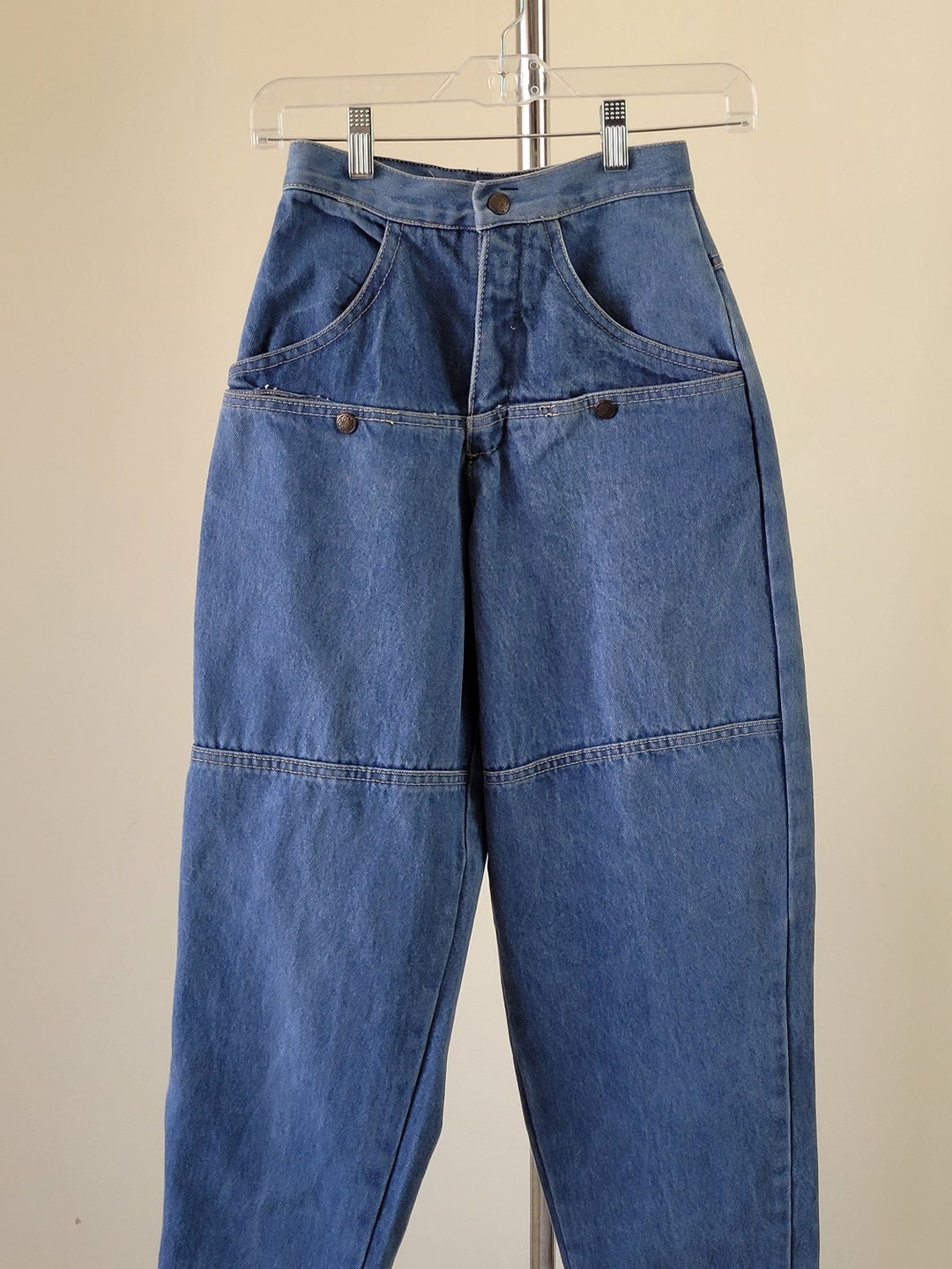 1970s Patchwork Jeans – High Waist 23” – Vintage 70s Baggy Denim – Size ...
