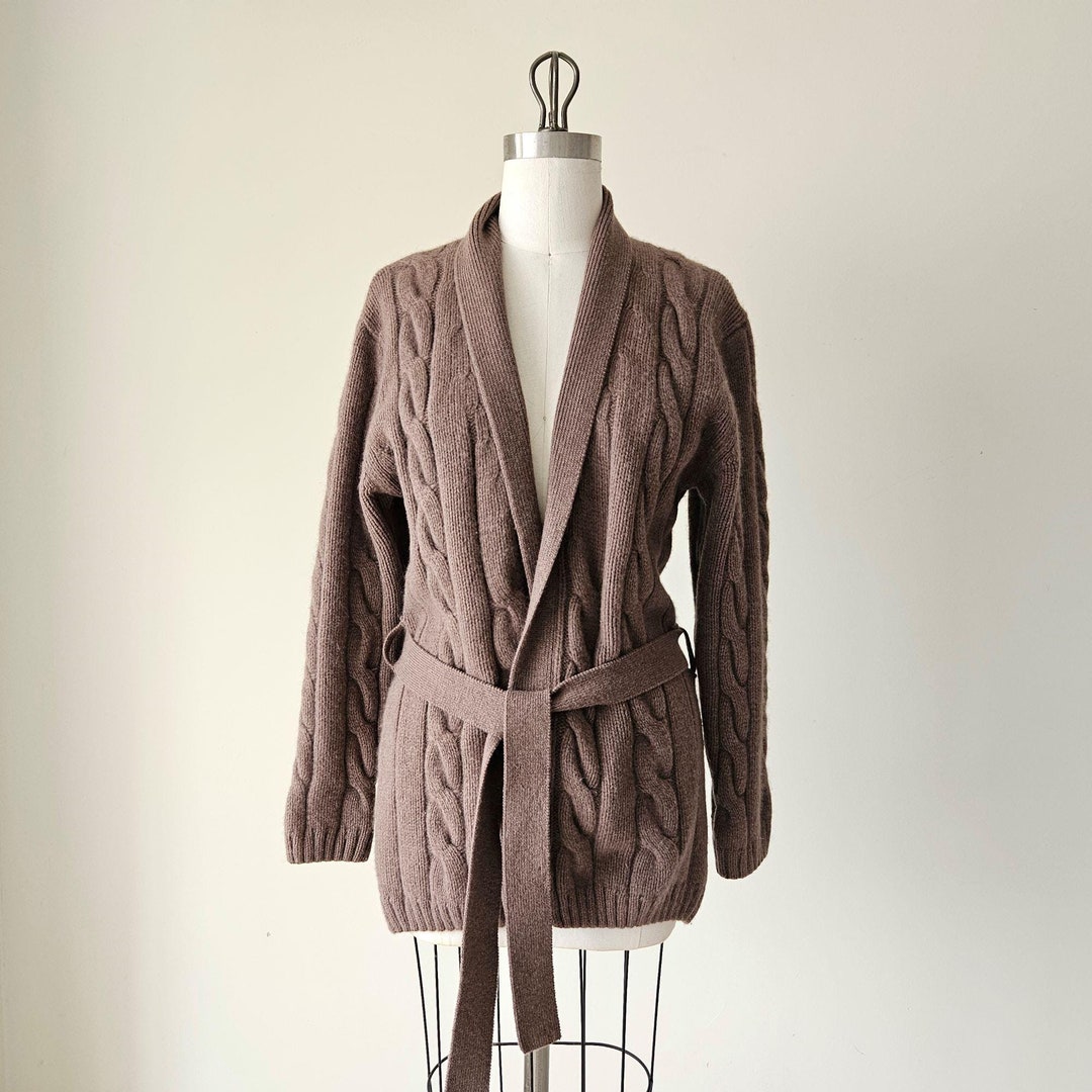 BARBOUR Angora Wool Soft Thick Cardigan Sweater Shawl Collar Taupe ...